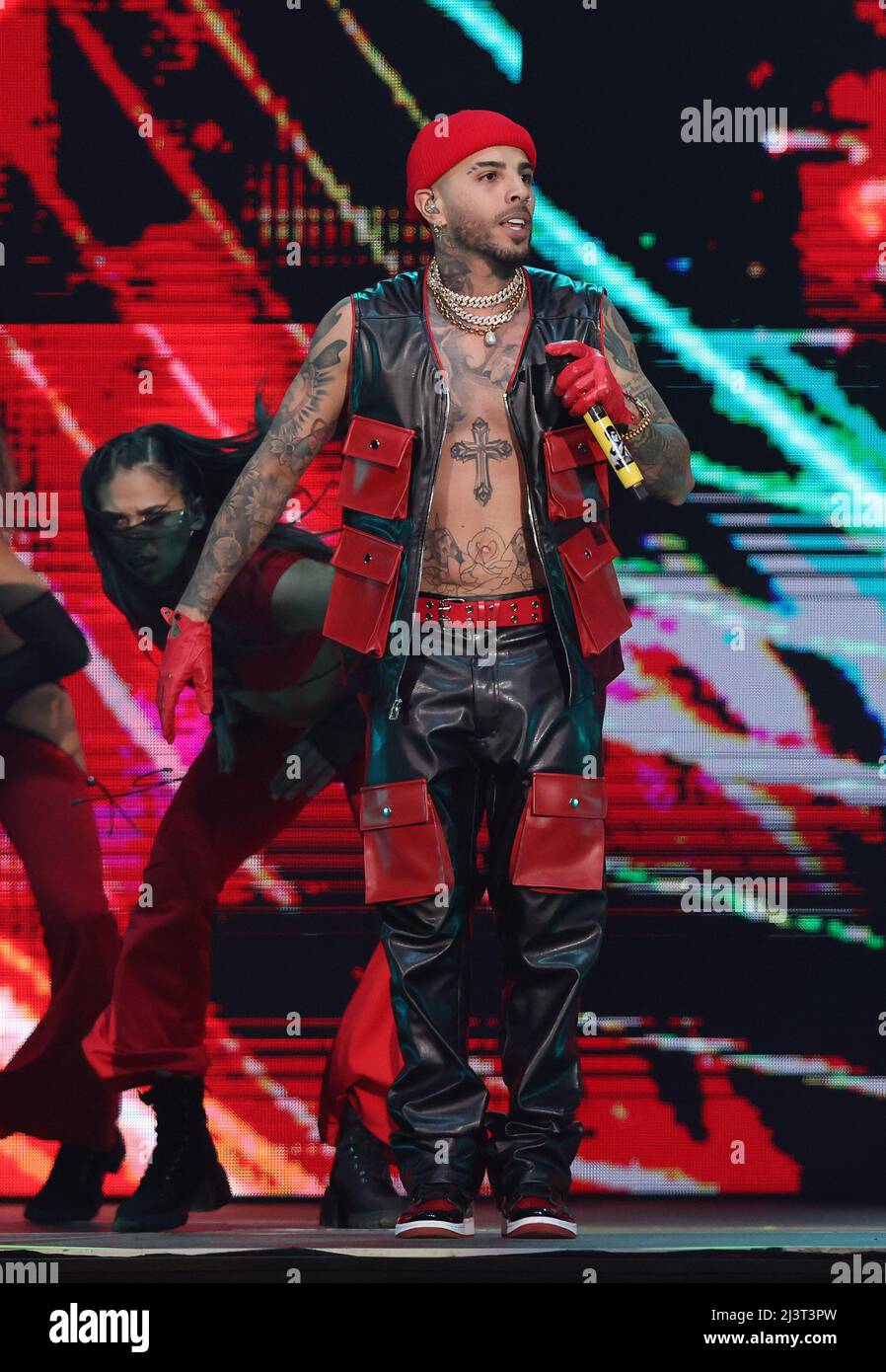 MIAMI, FL-APRIL 9: Puerto Rican Singer Rauw Alejandro performs at the ...