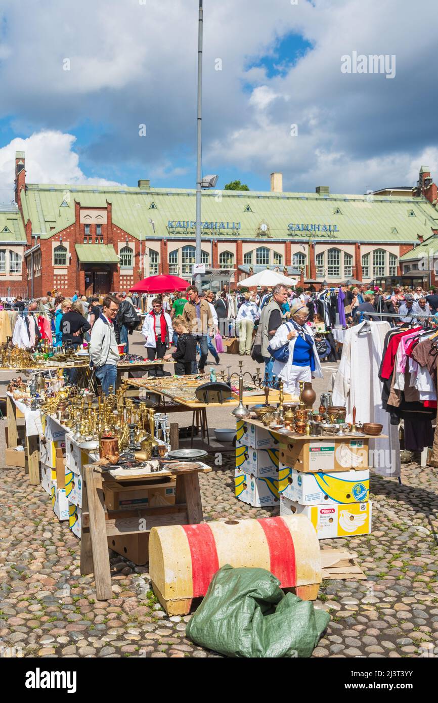 Flea market at Hietalahti square in front of the old Hietalahti Market ...