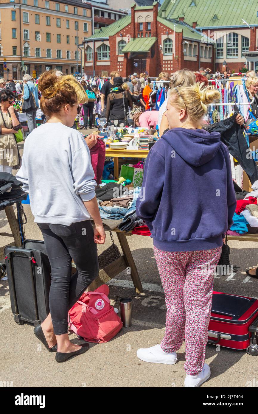 Flea market at Hietalahti square in front of the old Hietalahti Market ...