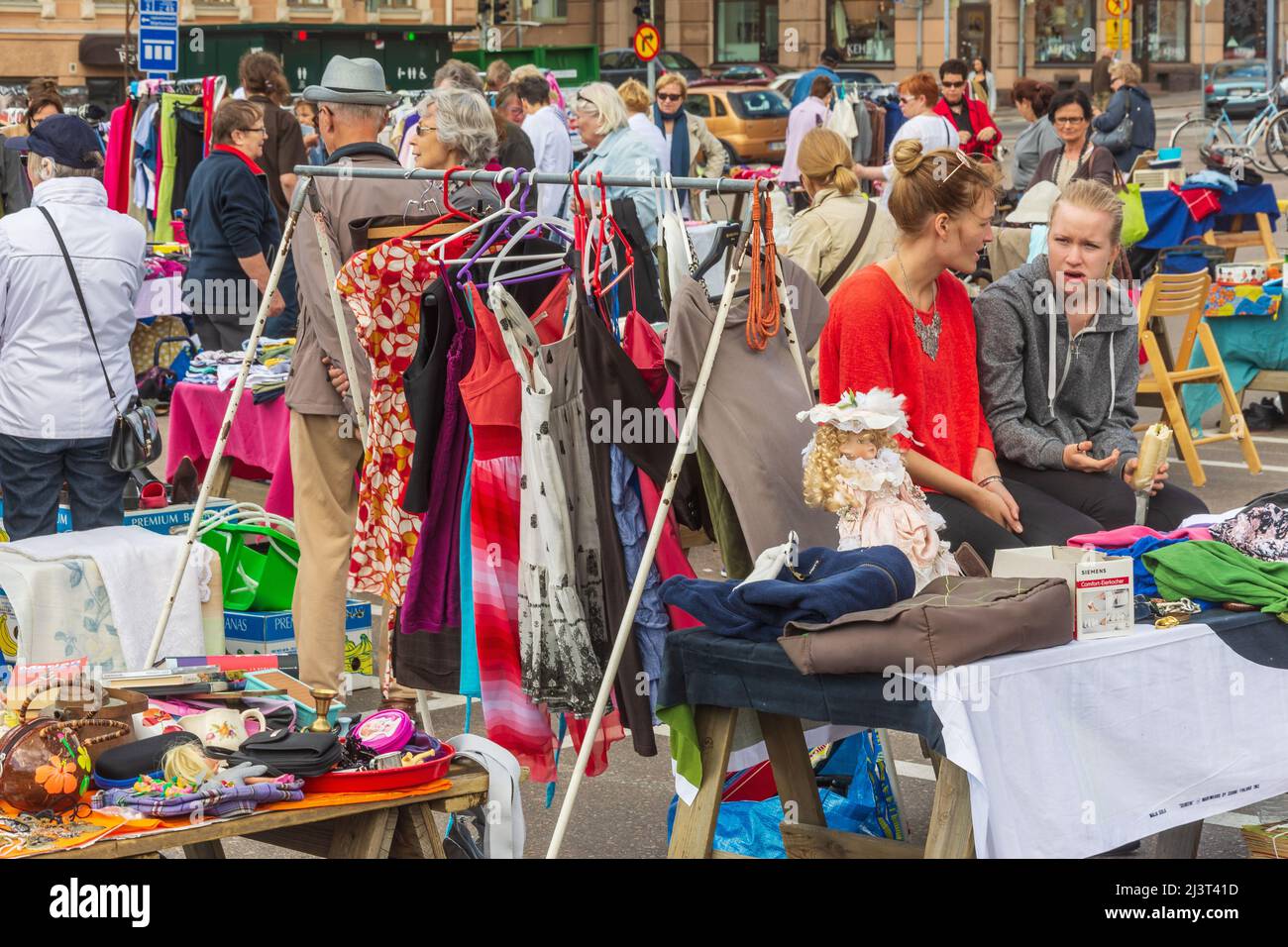 Flea market at Hietalahti square in front of the old Hietalahti Market ...
