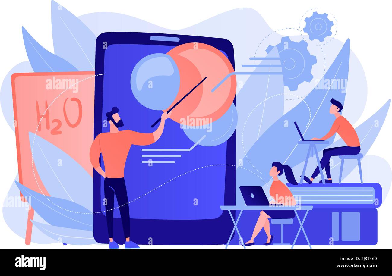 Professor teaching sudents science with help of tablet and augmented ...