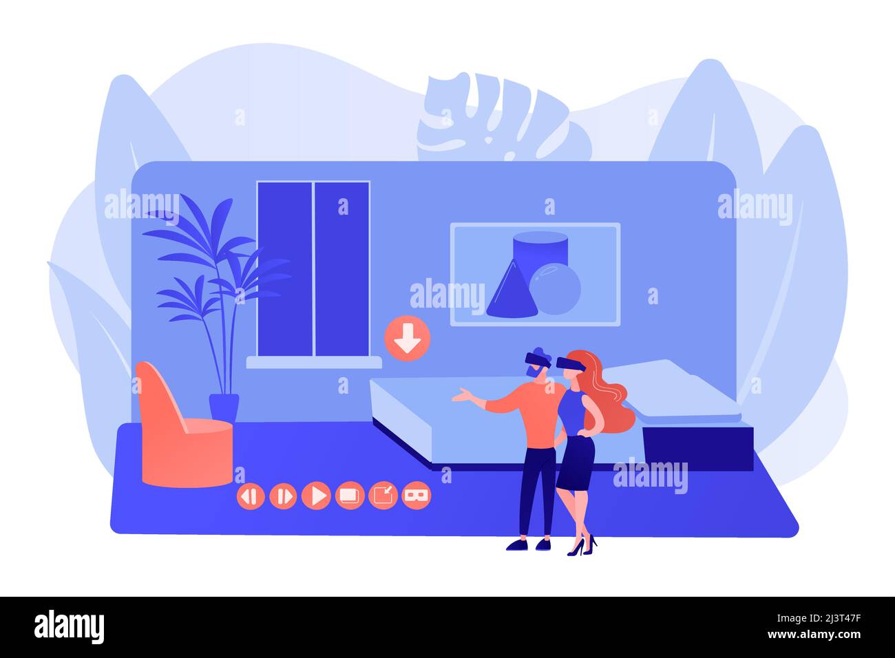 Couple in VR glasses. Property virtual reality simulation. Real estate ...