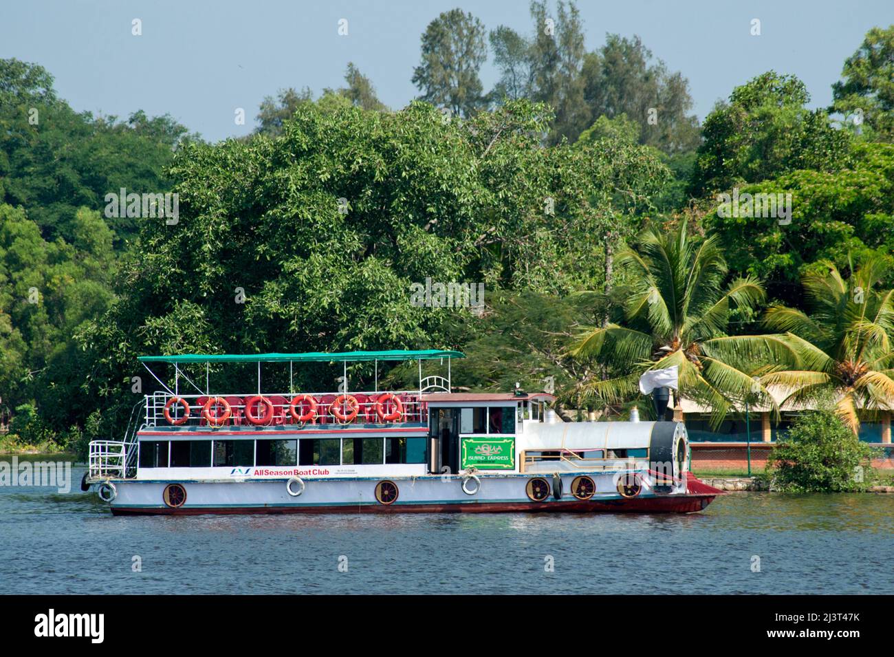 Tourist boat in Ashtamudi lake at Kollam state India Stock Photo - Alamy