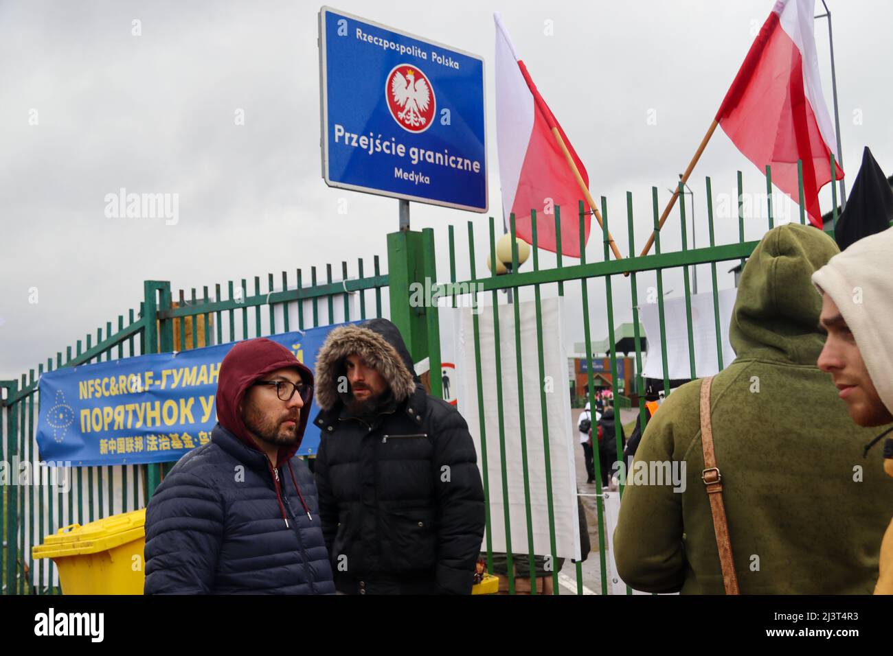 Medyka, Poland. 8th Apr, 2022. Entrance to Poland, from Ukraine. Medyka ...