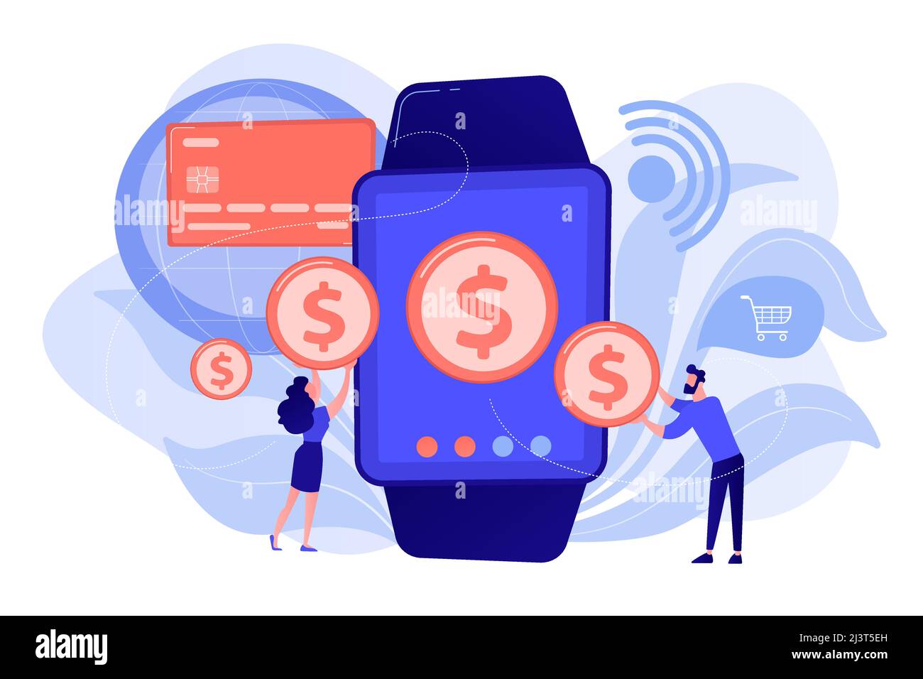 Users shopping and making contactless payment with smartwatch ...