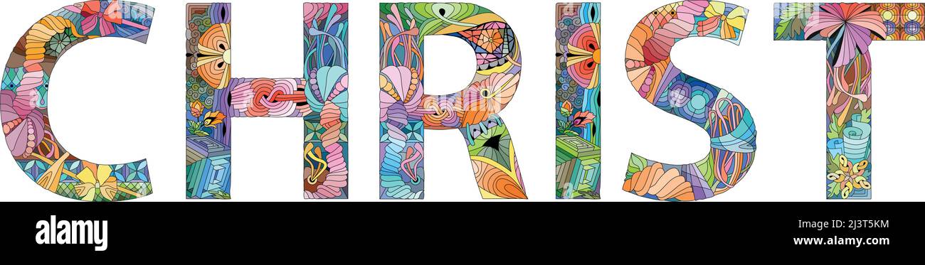 Hand-painted art design. Hand drawn illustration word Christ for t ...