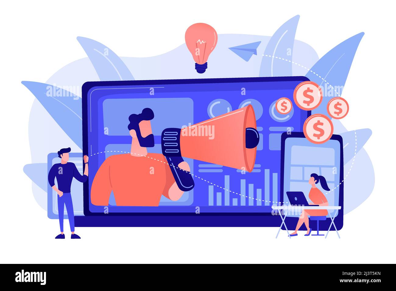 Marketer delivering ads with megaphone and devices. Cross-device ...