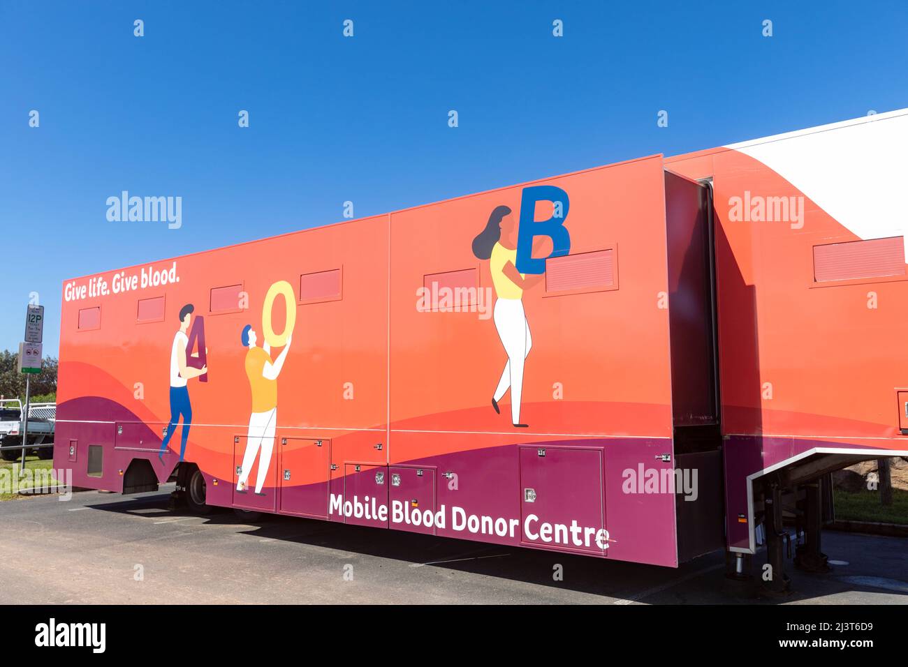 Mobile blood donor centre parked in Long Reef Sydney, New South Wales,Australia. Give Blood ...