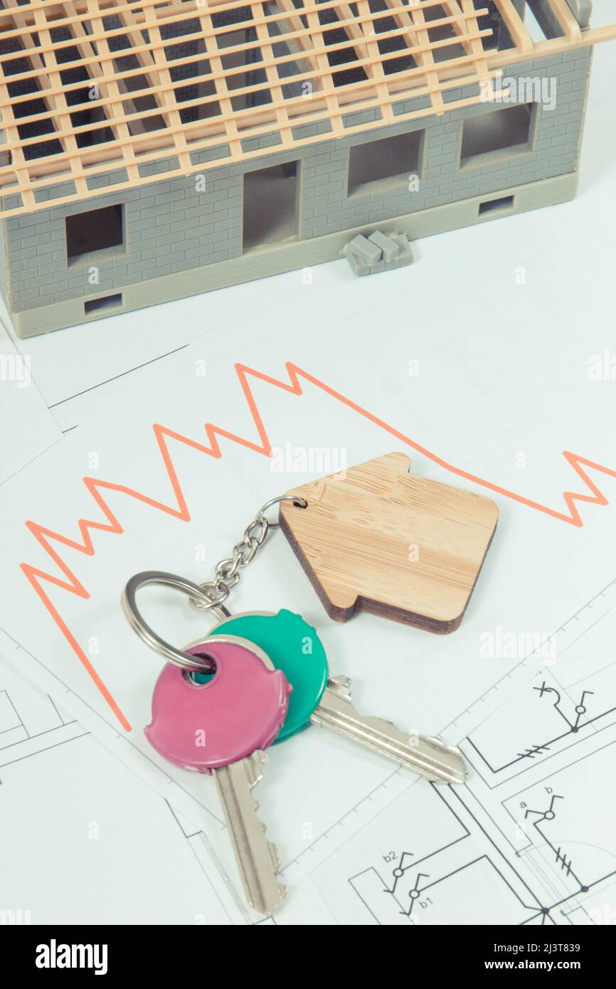 Keys with home shape and downward graphs on electrical construction ...