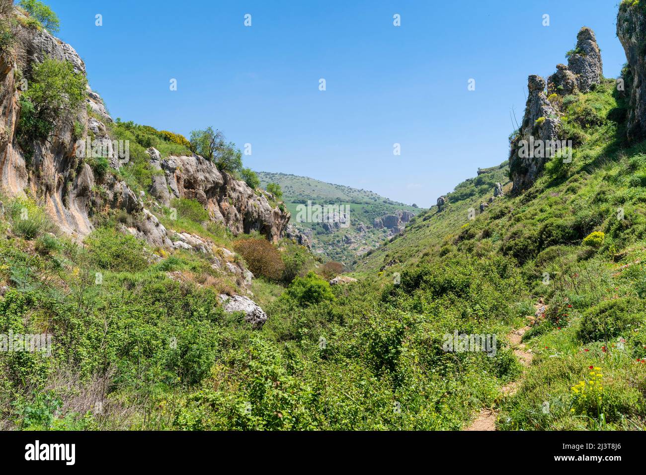 Central Galilee, Israel - April 9, 2022: View of the canyon along ...