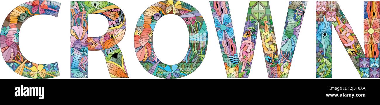 Hand-painted art design. Hand drawn illustration word CROWN for t-shirt ...