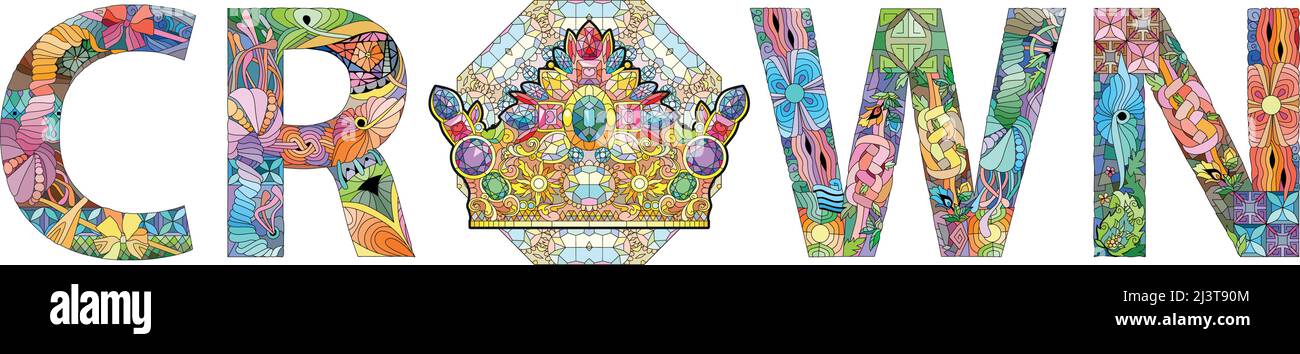 Hand-painted art design. Hand drawn illustration word CROWN for t-shirt ...