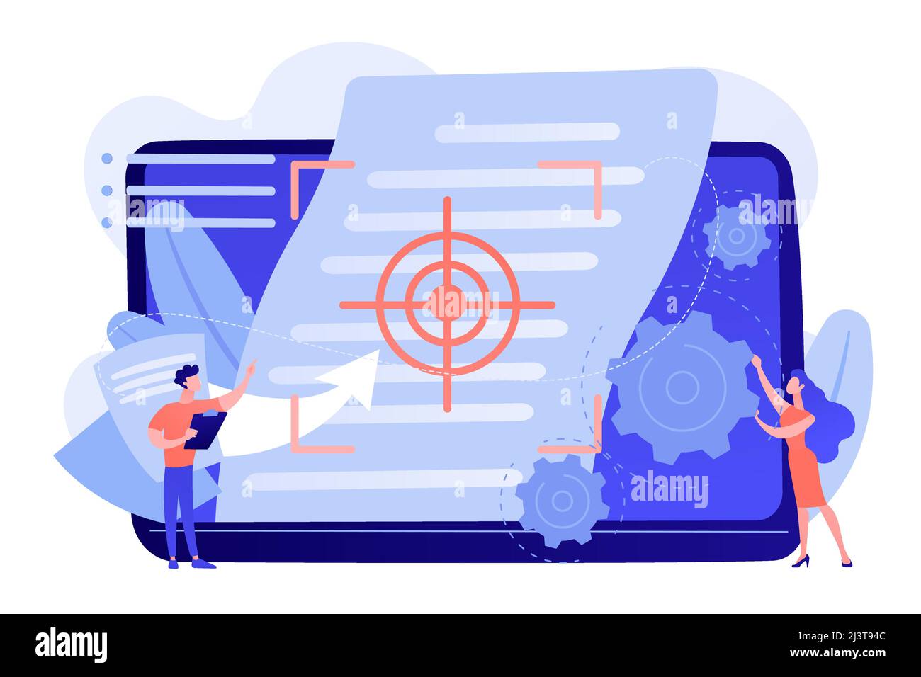 Tiny people project managers work on vision and scope document. Vision ...