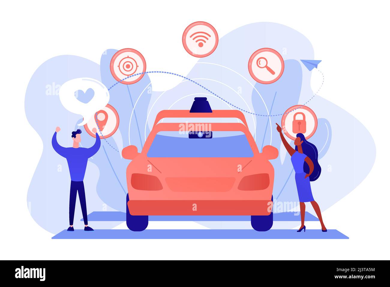 Businessman likes autonomous driverless car with smart technology icons ...