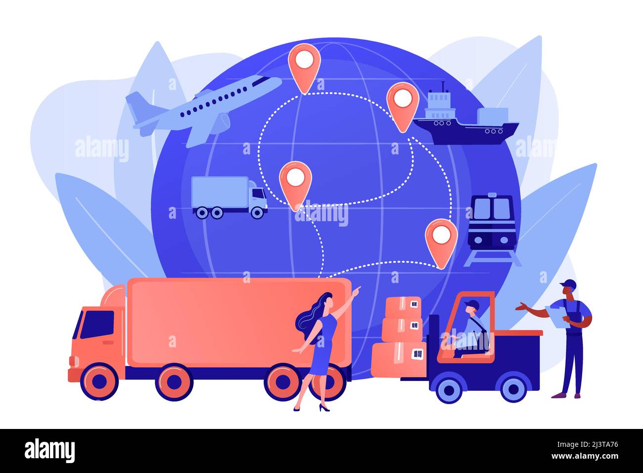 Warehouse worker transporting goods. Freight shipping types. Business ...