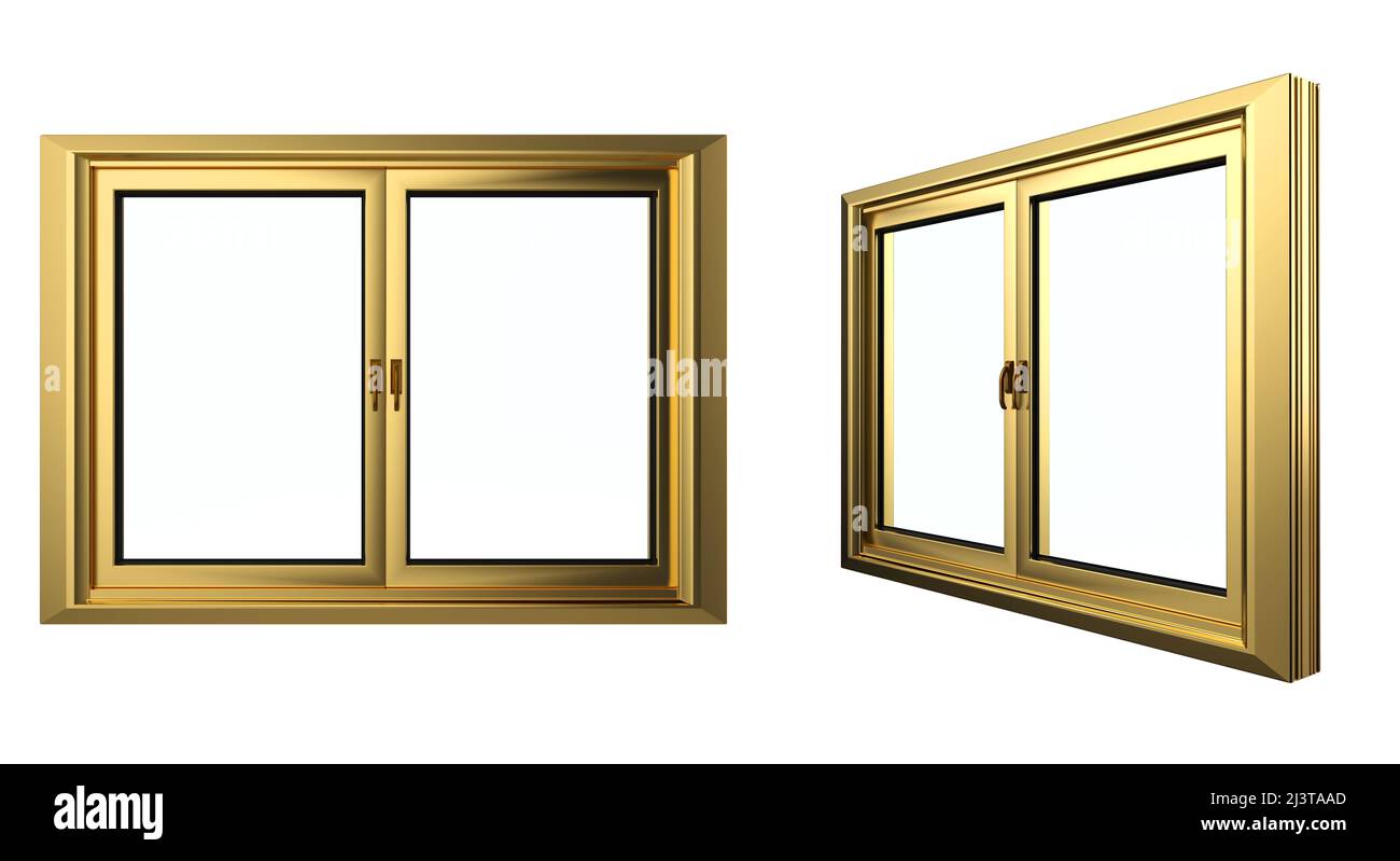3d rendering golden upvc window profile frame isolated Stock Photo - Alamy