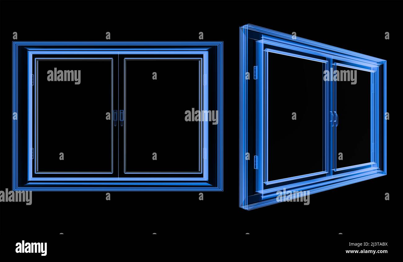 3d rendering x-ray upvc window profile frame isolated on black Stock ...