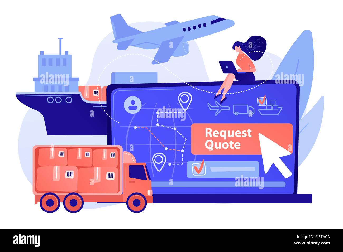 Customer choosing order delivery type, global distribution. Freight ...