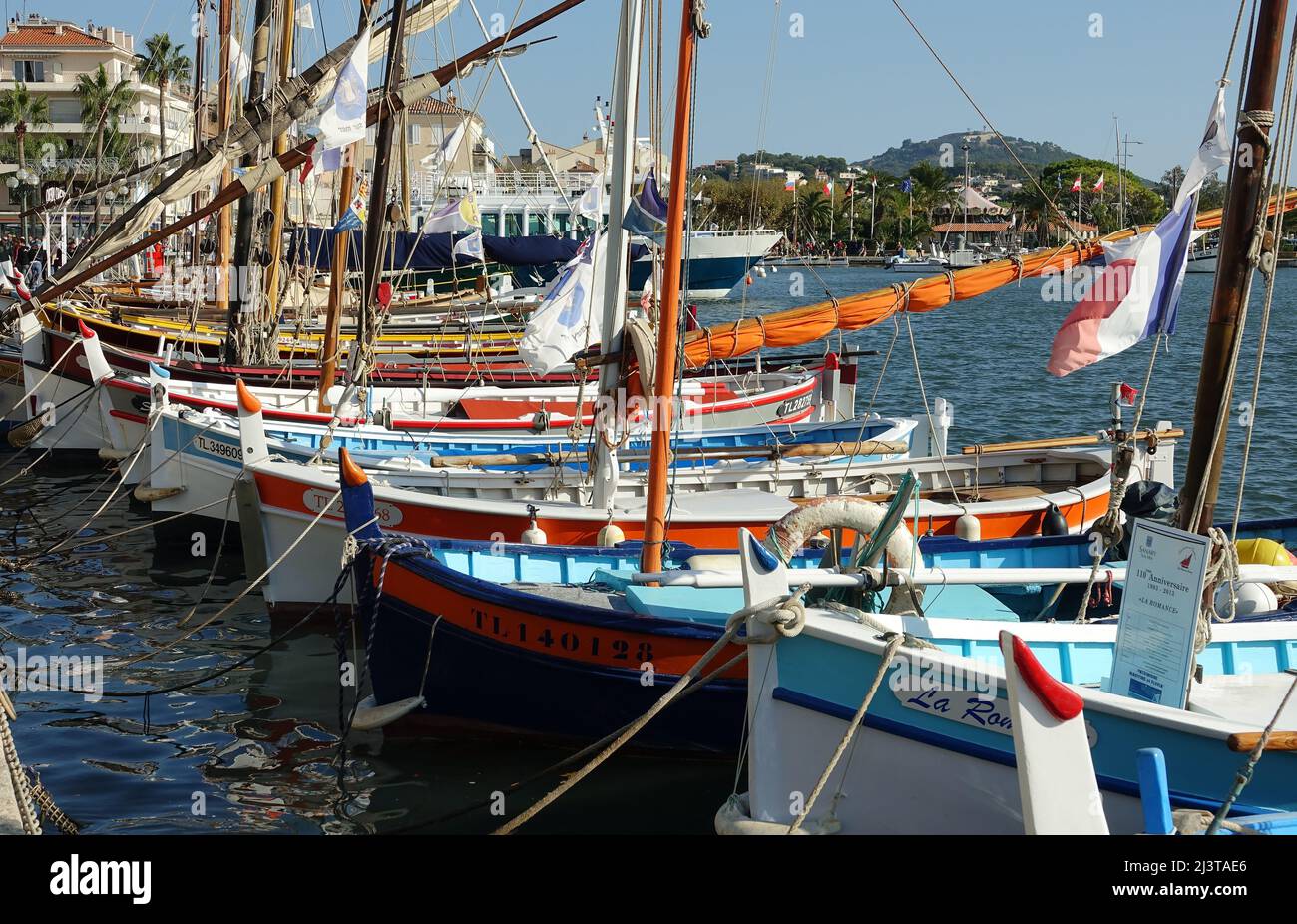 Overview of port de Sanary and its Mediterranean boats Stock Photo - Alamy
