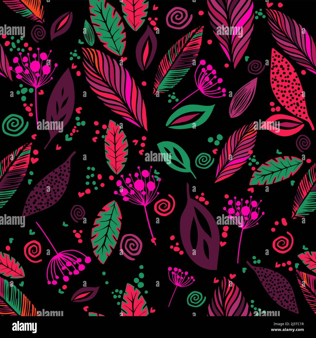 Graphic colorful leaves. Botanical pattern, wallpaper, fabric vector ...