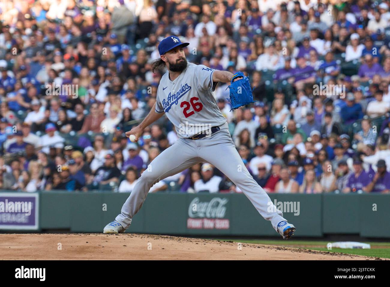 Denver CO, USA. 9th Apr, 2022. Los Angeles pitcher Tony Gonsolin (26 ...
