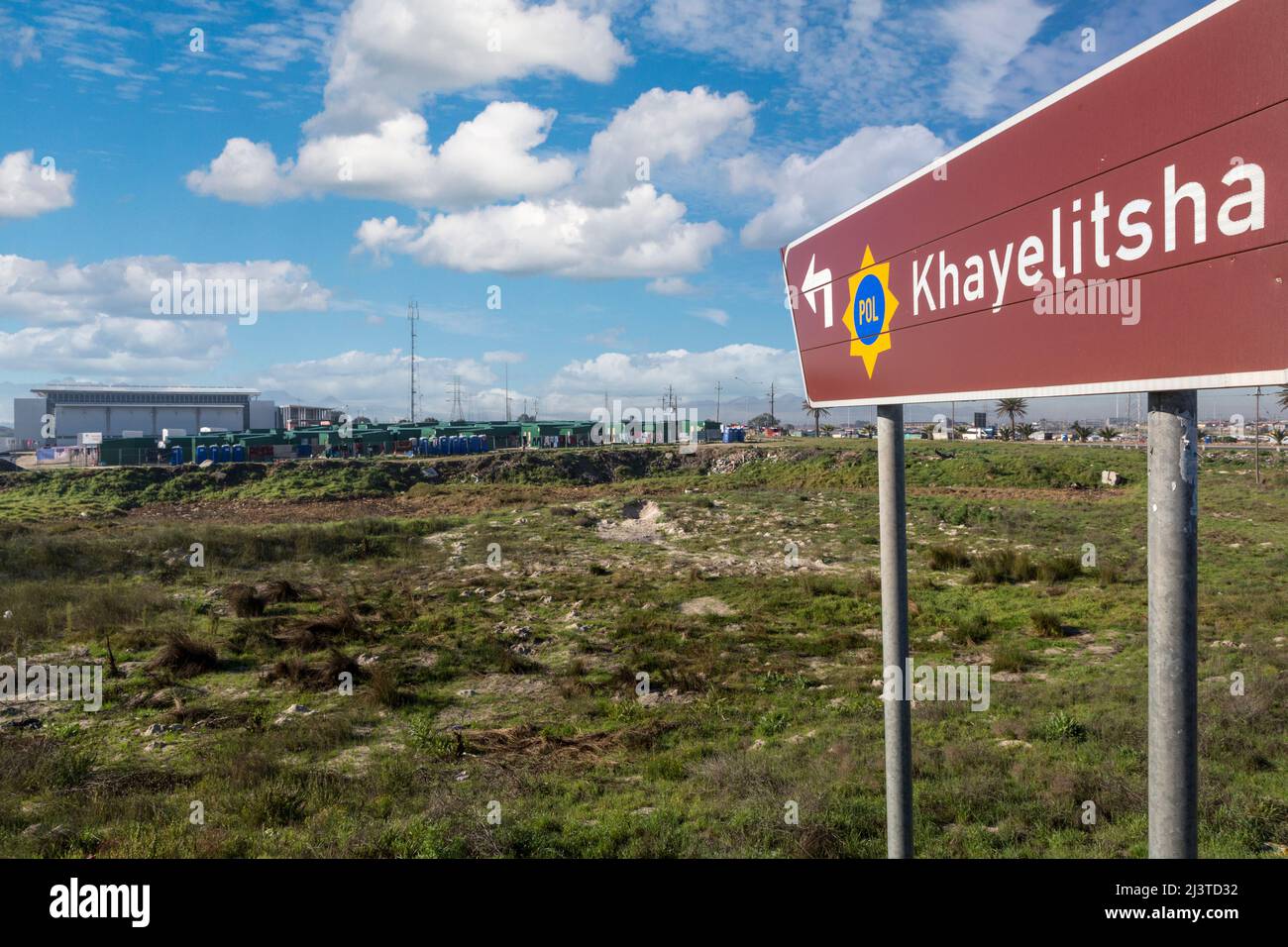 South Africa, Cape Town, Khayelitsha Township Highway Sign. New Houses ...