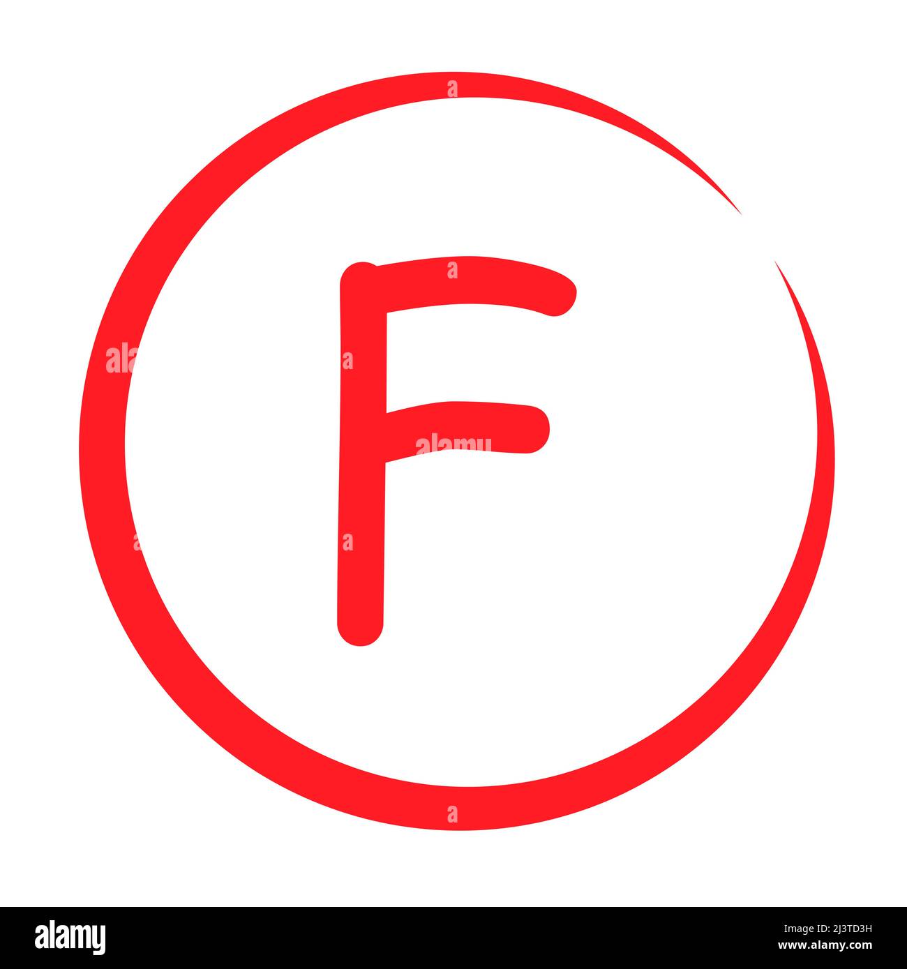Grade result F . Hand drawn icon in red color. Test exam mark report ...