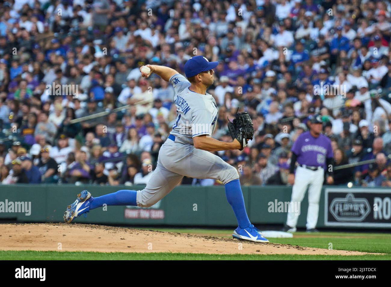 Denver CO, USA. 9th Apr, 2022. Los Angeles pitcher Tyler Anderson (31 ...