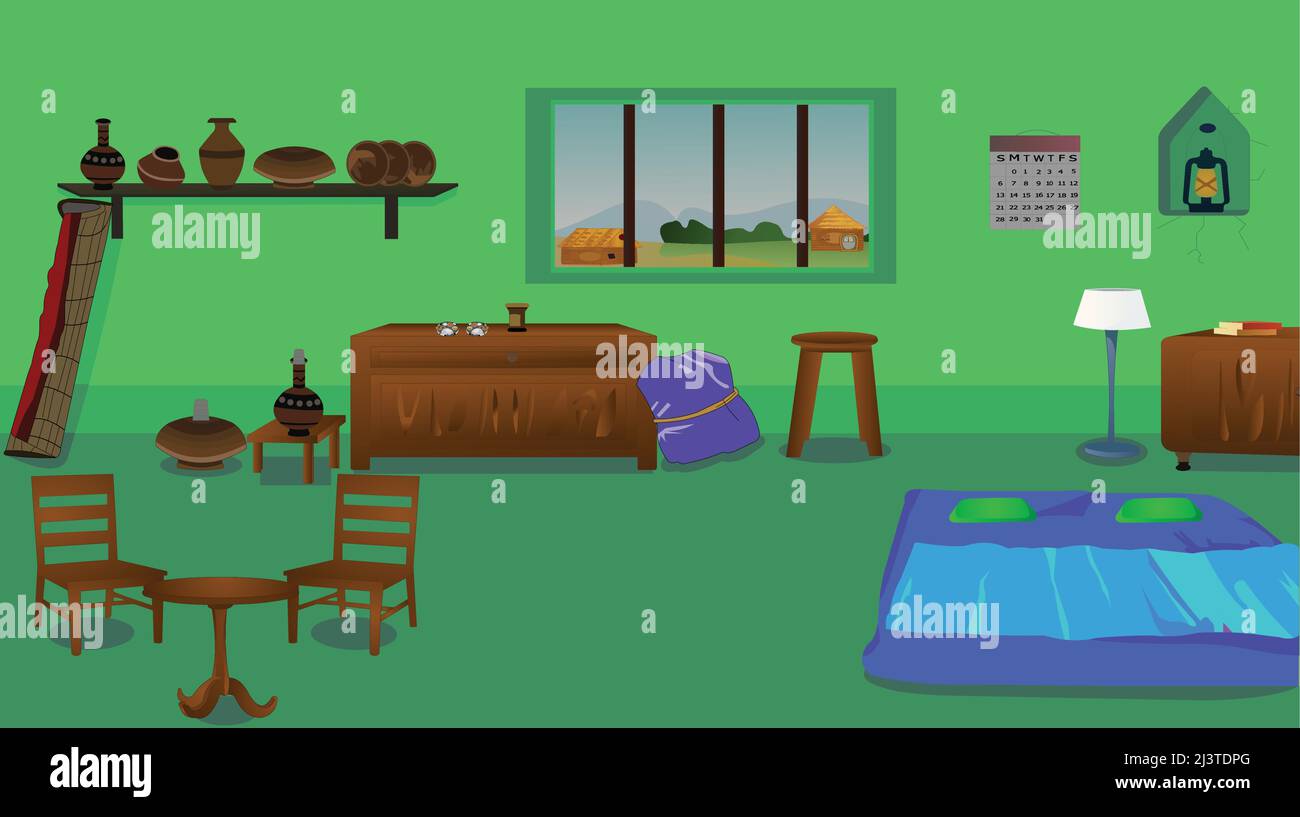Village room inside vector artwork illustration Stock Vector Image ...