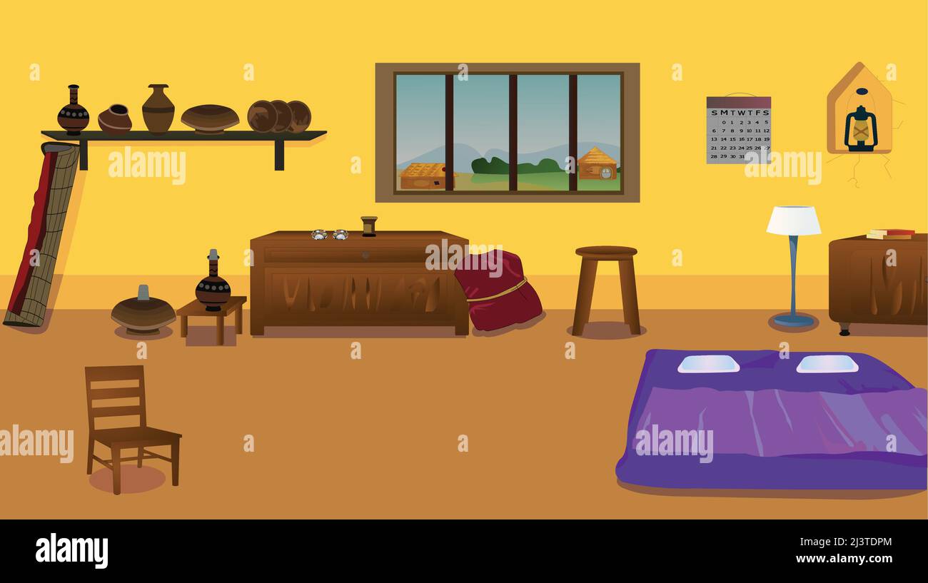 Village room inside vector artwork illustration Stock Vector Image ...