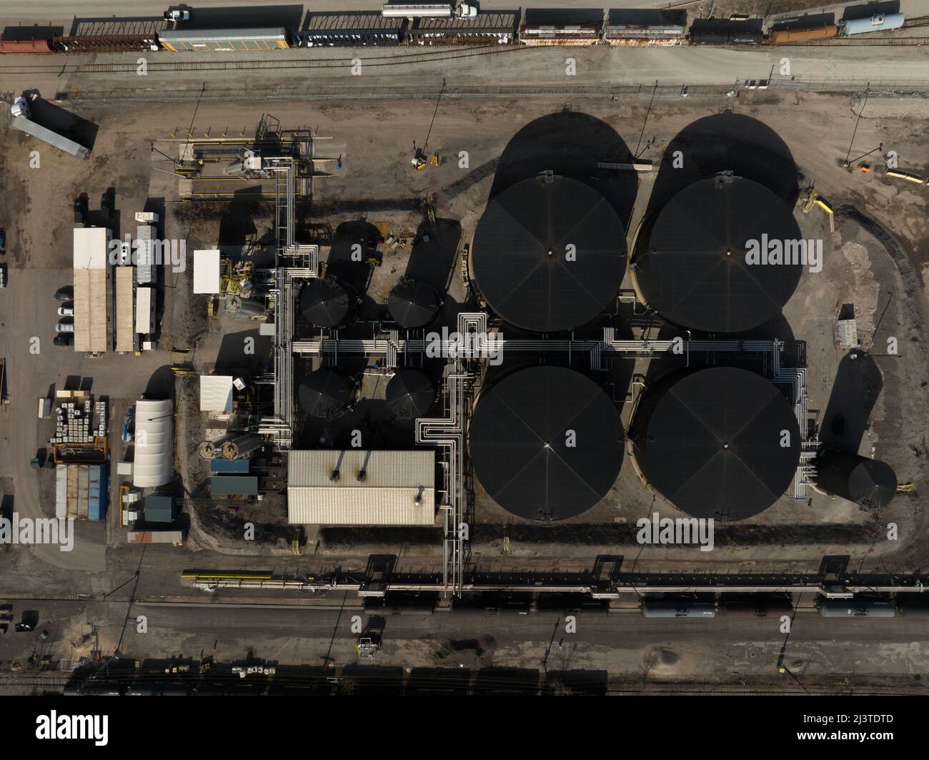 A direct overhead view above a new industrial manufacturing area ...