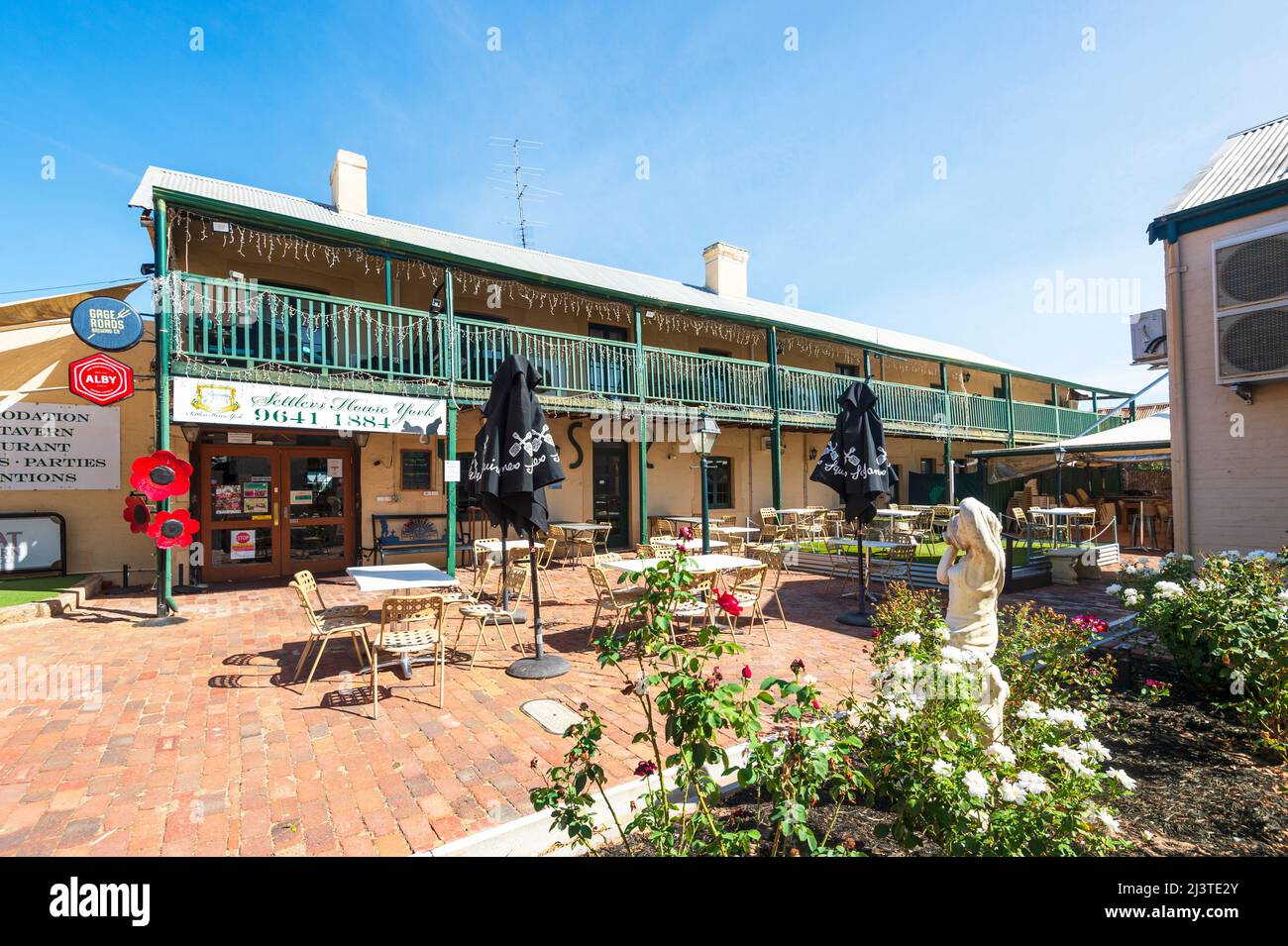 Courtyard of the Settlers House, a popular old pub in a Heritage ...