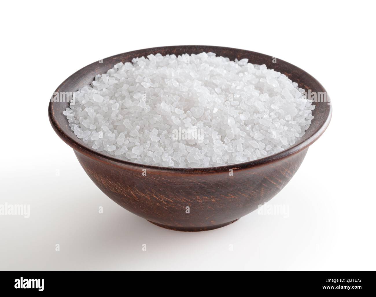 Sea salt in ceramic bowl isolated on white background with clipping ...