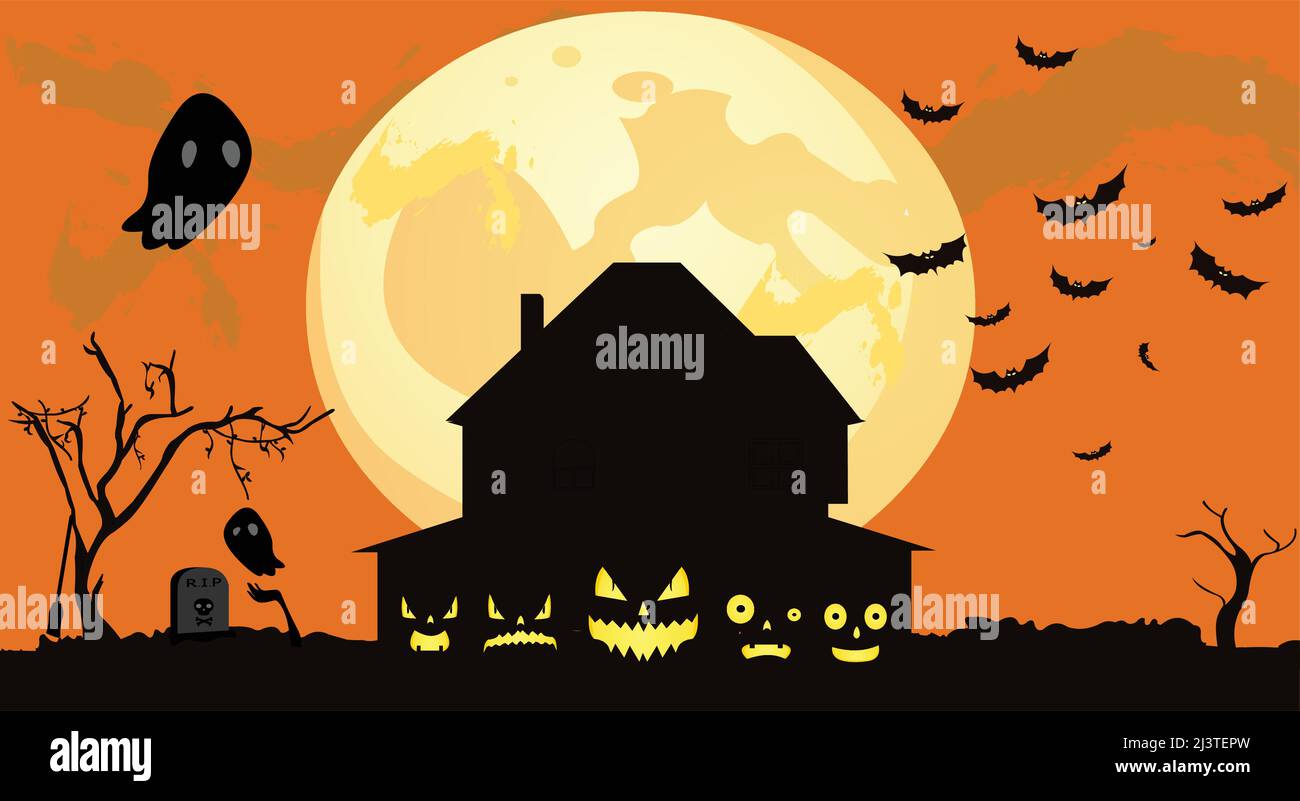 Halloween field background with pumpkins, Happy Halloween orange horror ...