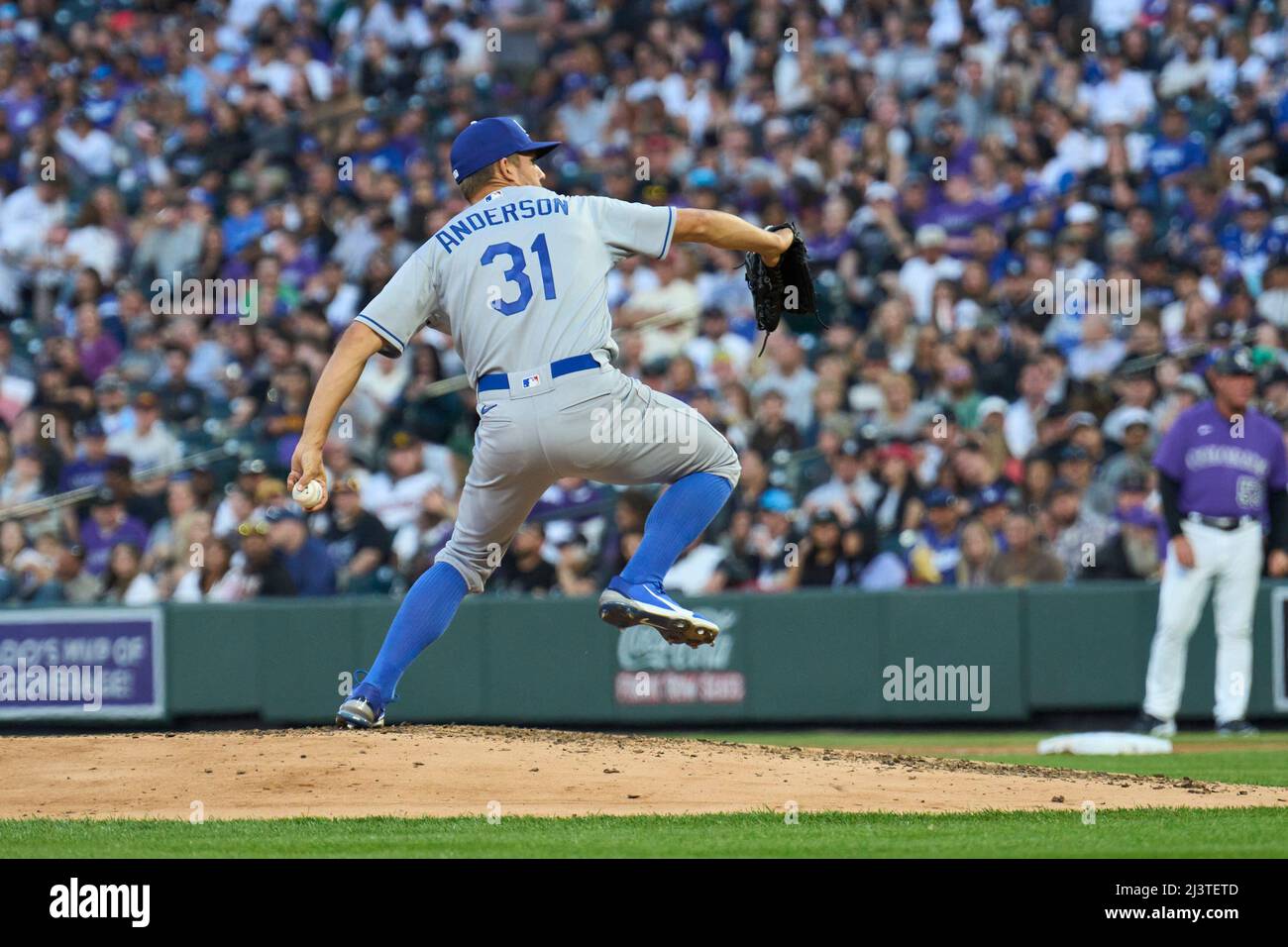 April 9 2022: Los Angeles pitcher Tyler Anderson (31) throws a pitch ...