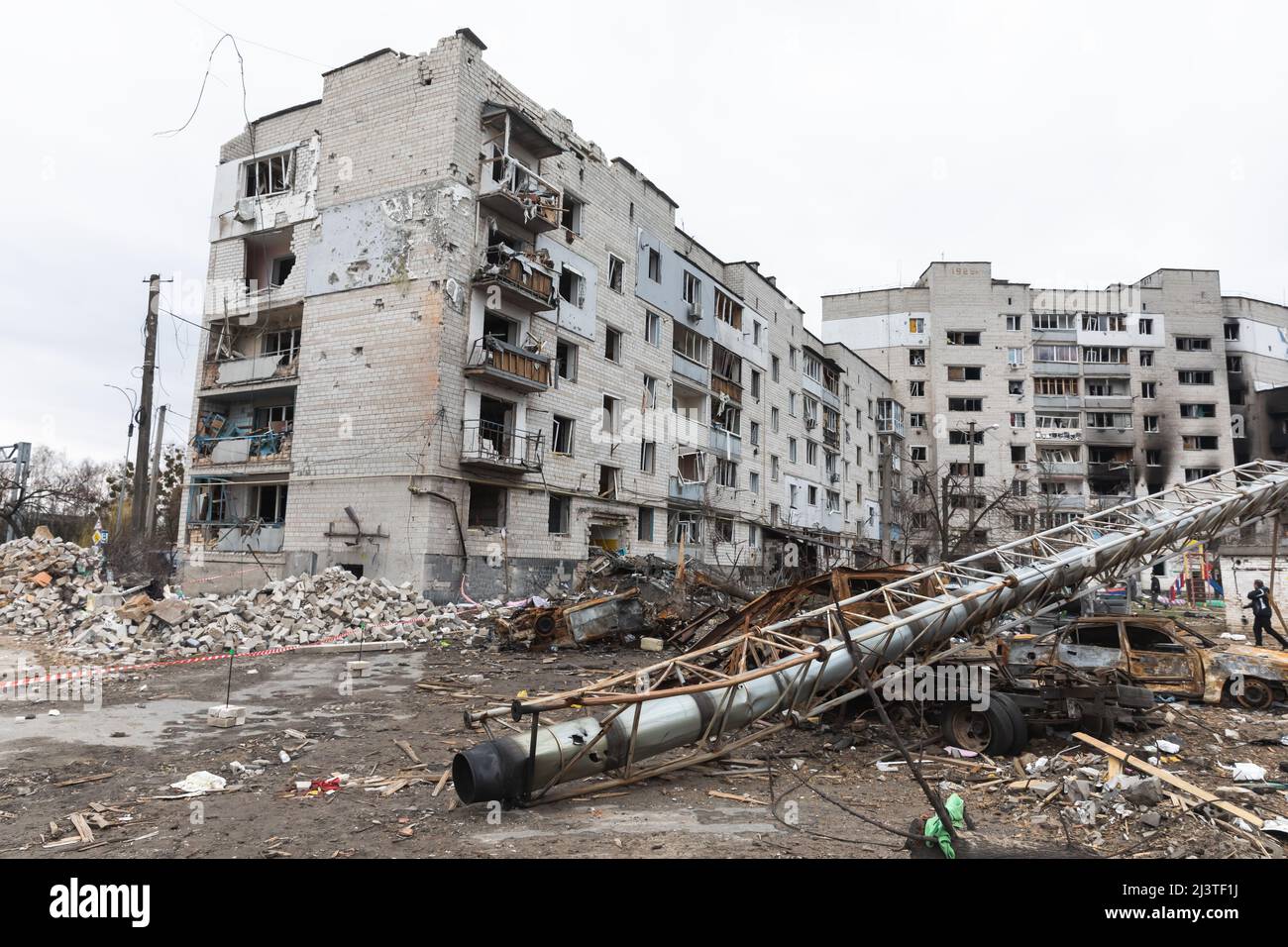 Borodyanka, Ukraine. 06th Apr, 2022. Chaos and devastation on the ...