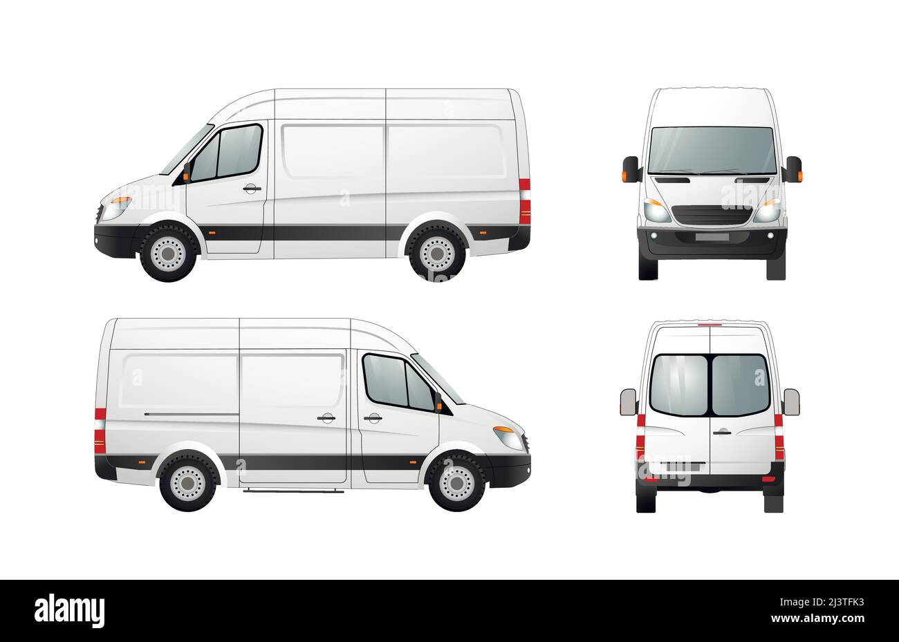 White cargo van, front, rear, right, left view. Cargo van. Flat vector ...
