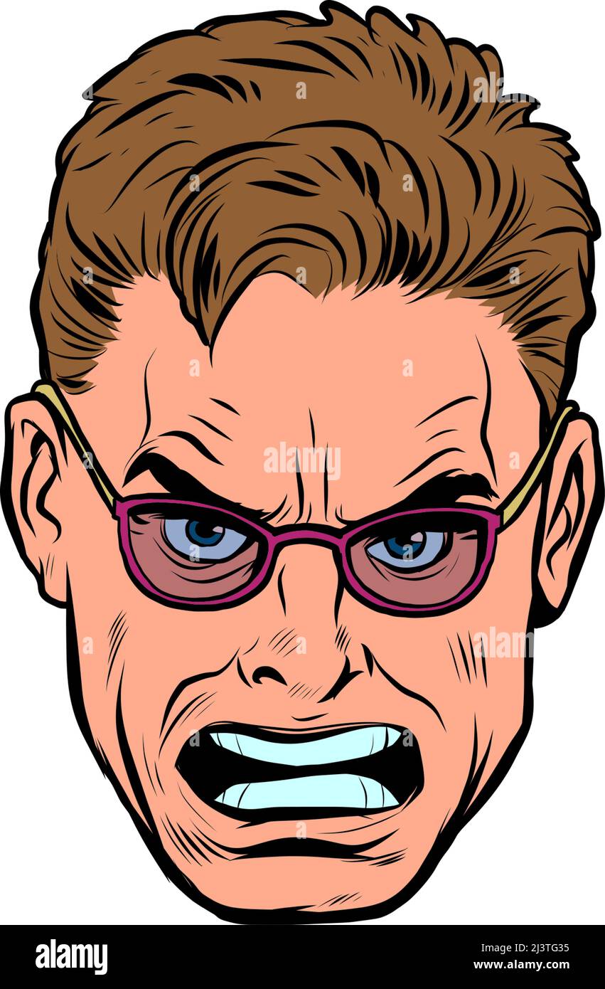 Angry male face, human emotions. Illustration on a white background ...
