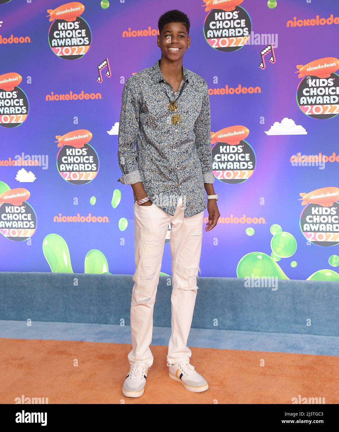 JD McCrary arrives at the 2022 Nickelodeon Kid's Choice Awards held at ...