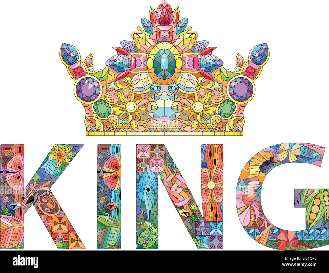 Hand-painted art design. Hand drawn illustration word KING with the ...