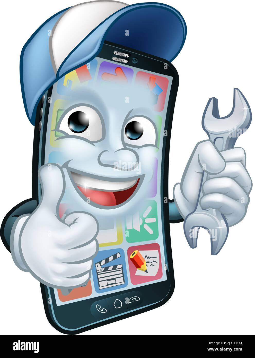 Mobile Phone Repair Spanner Thumbs Up Cartoon Stock Vector Image & Art ...