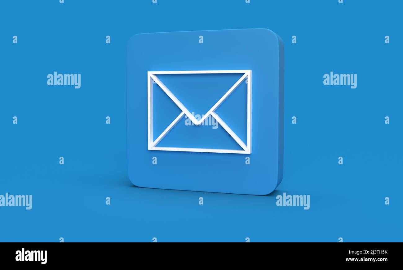 white envelope icon on rounded rectangle against light blue background ...