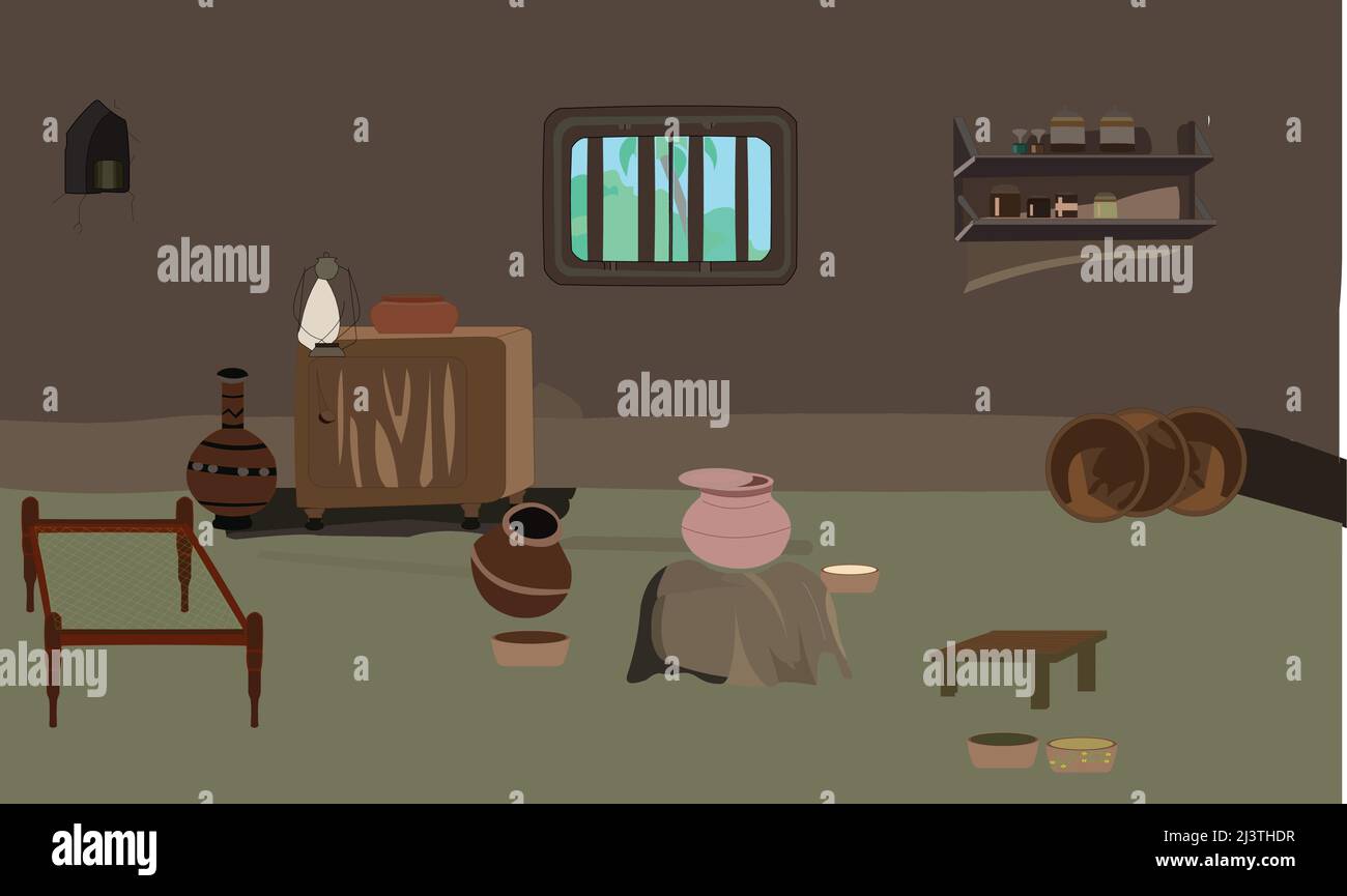 Village kitchen poor room inside view vector artwork Stock Vector Image ...