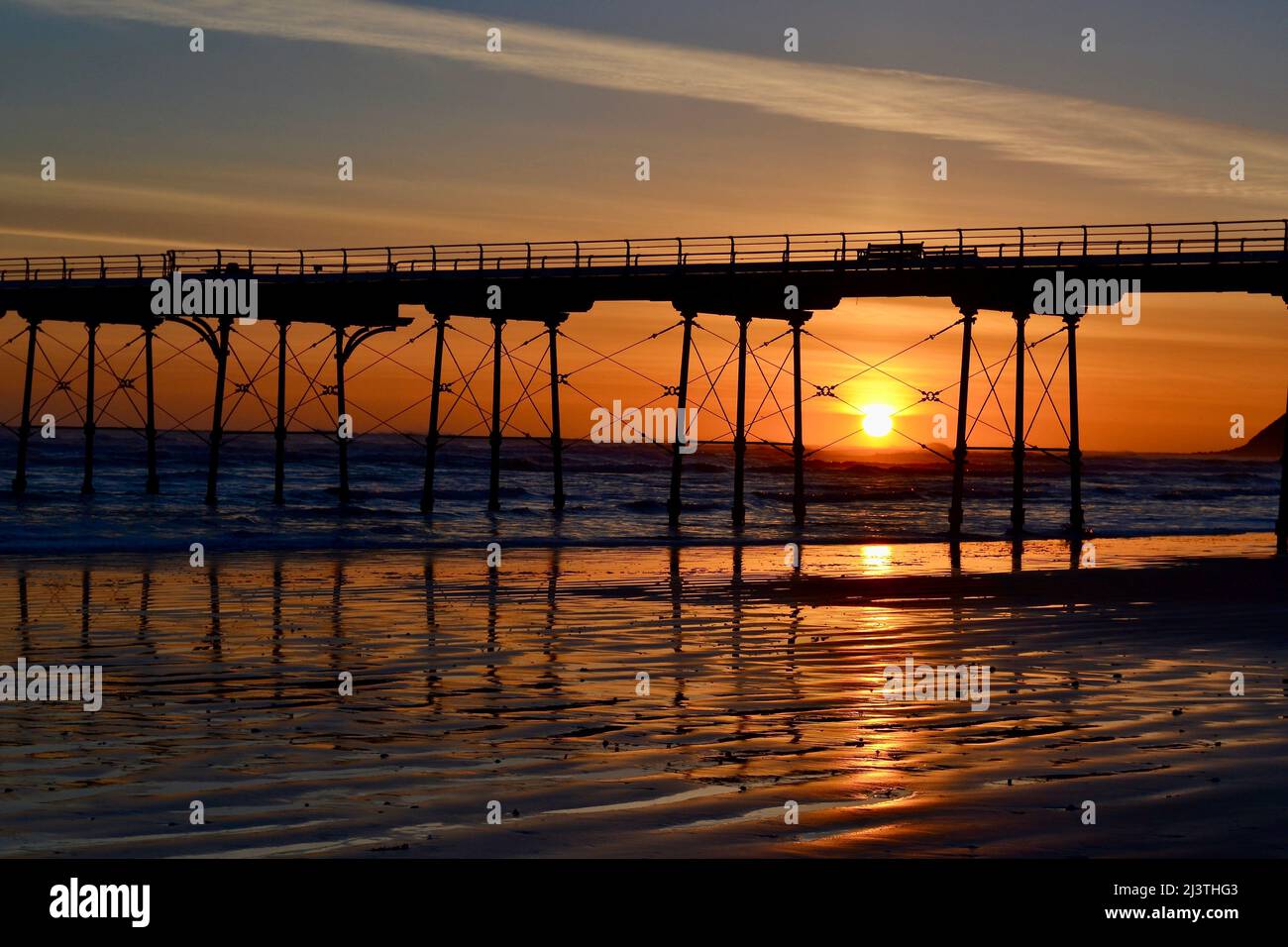 Stunning colourful image of a beautiful sunrise at Salburn Pier ...