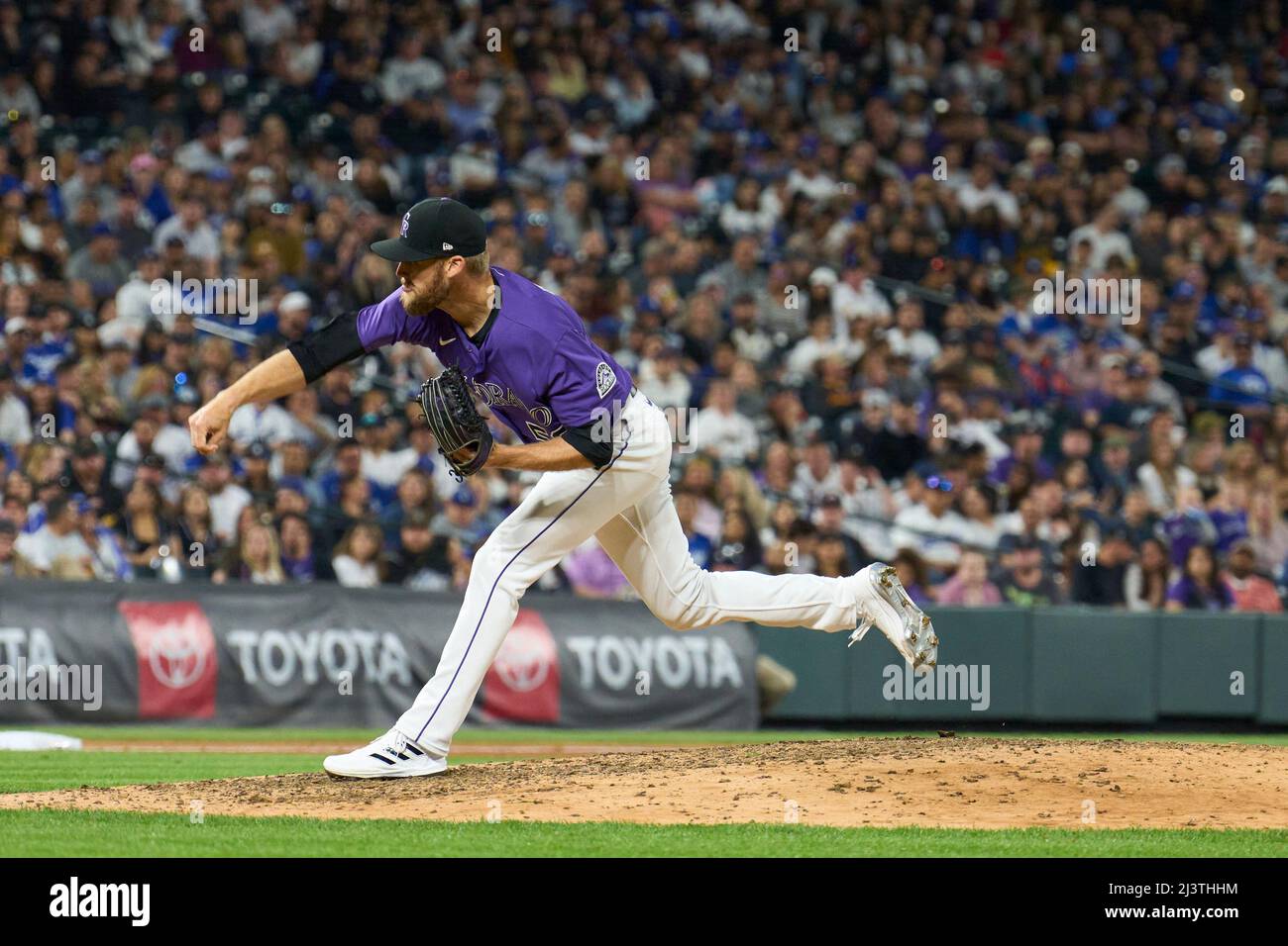 April 9 2022: Colorado pitcher Daniel Bard (52) throws a pitch during ...