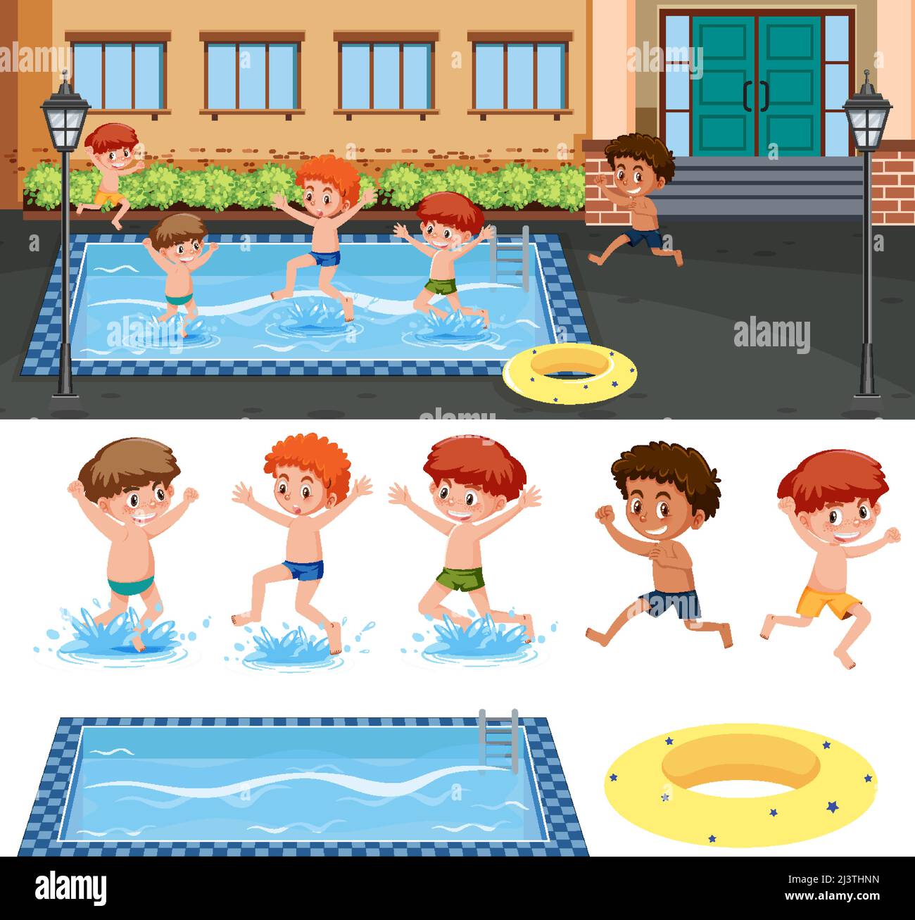 Kids playing in pool Stock Vector Images - Alamy