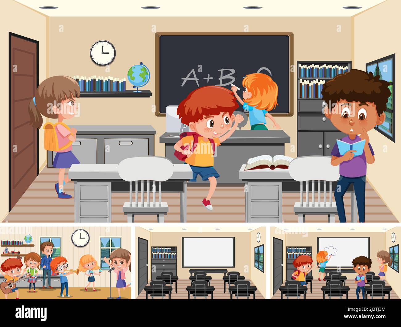 Set of student in the classroom scene illustration Stock Vector Image ...