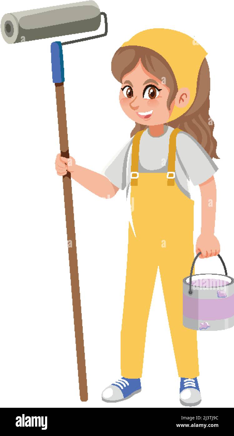 A female painter cartoon character on white background illustration ...