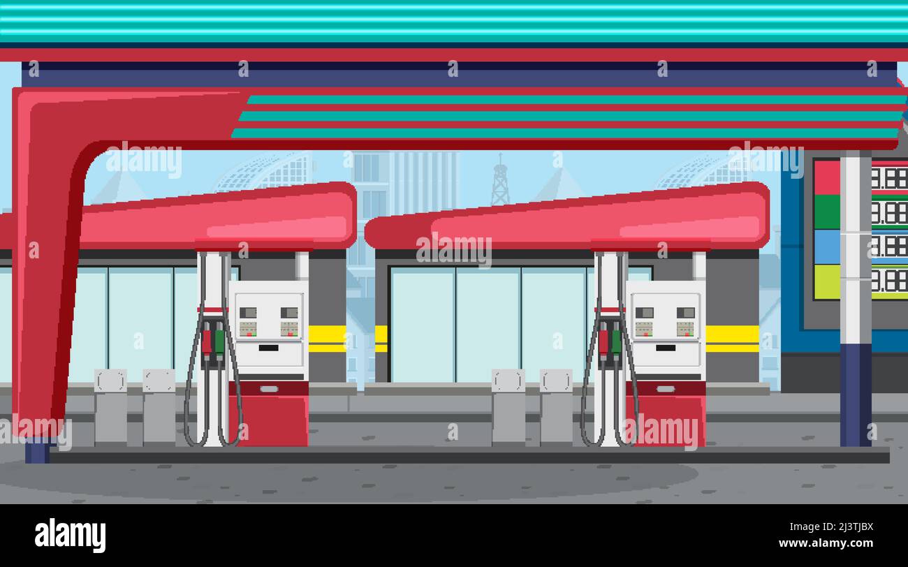 Gas station cartoon scene illustration Stock Vector Image & Art - Alamy