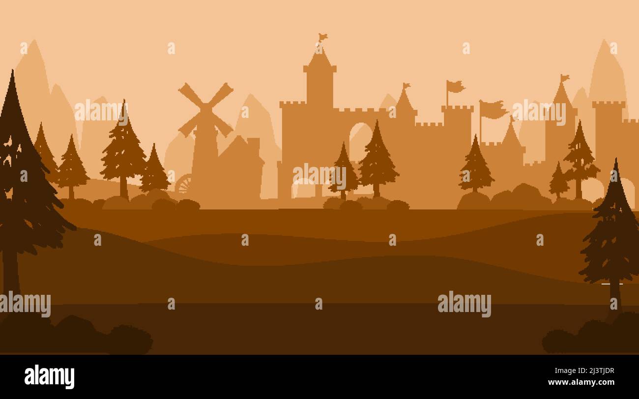 Empty silhouette medieval background illustration Stock Vector Image ...